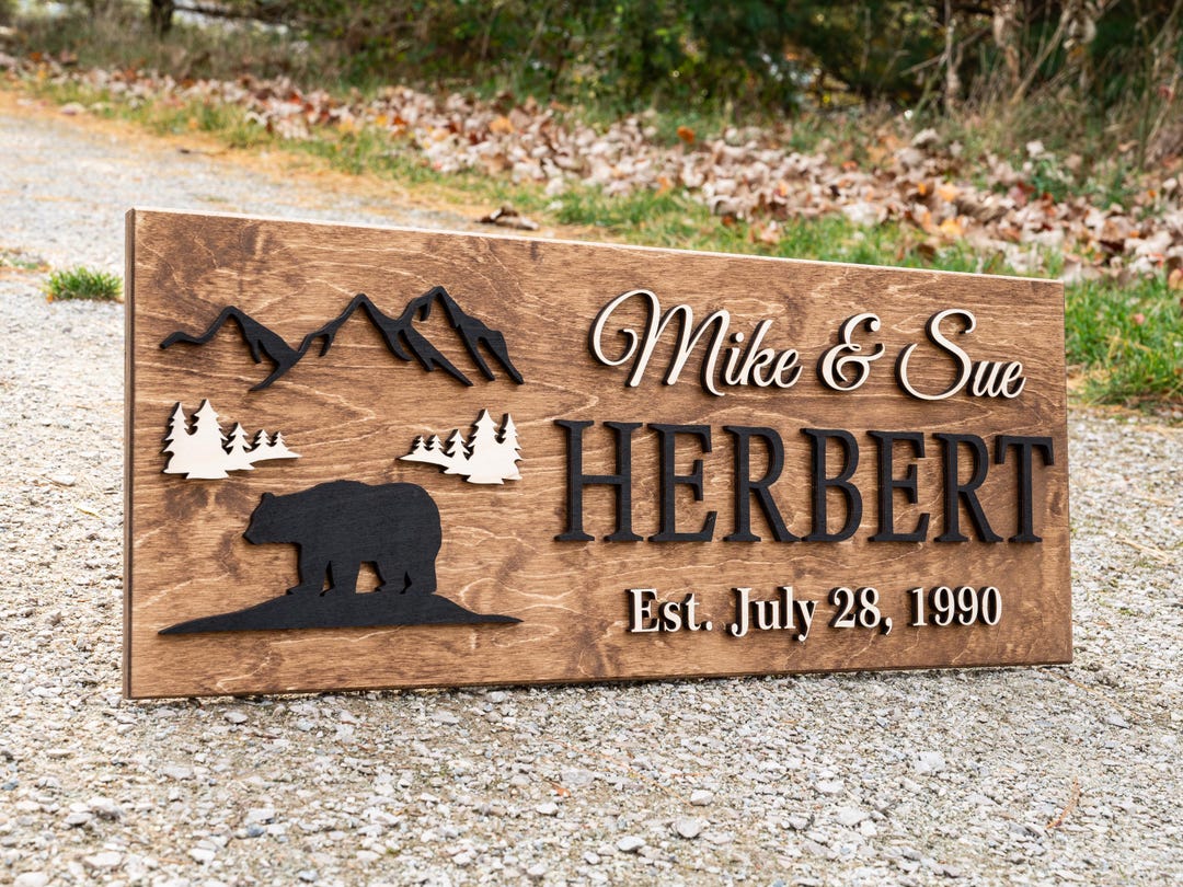 Personalized Wood Black Bear Plaque Sign | Custom Cabin Gift Man Cave ...