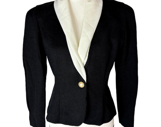 Power Suit Jacket Blouse 80s Vintage Black and White Fancy Top 10P 10 ...