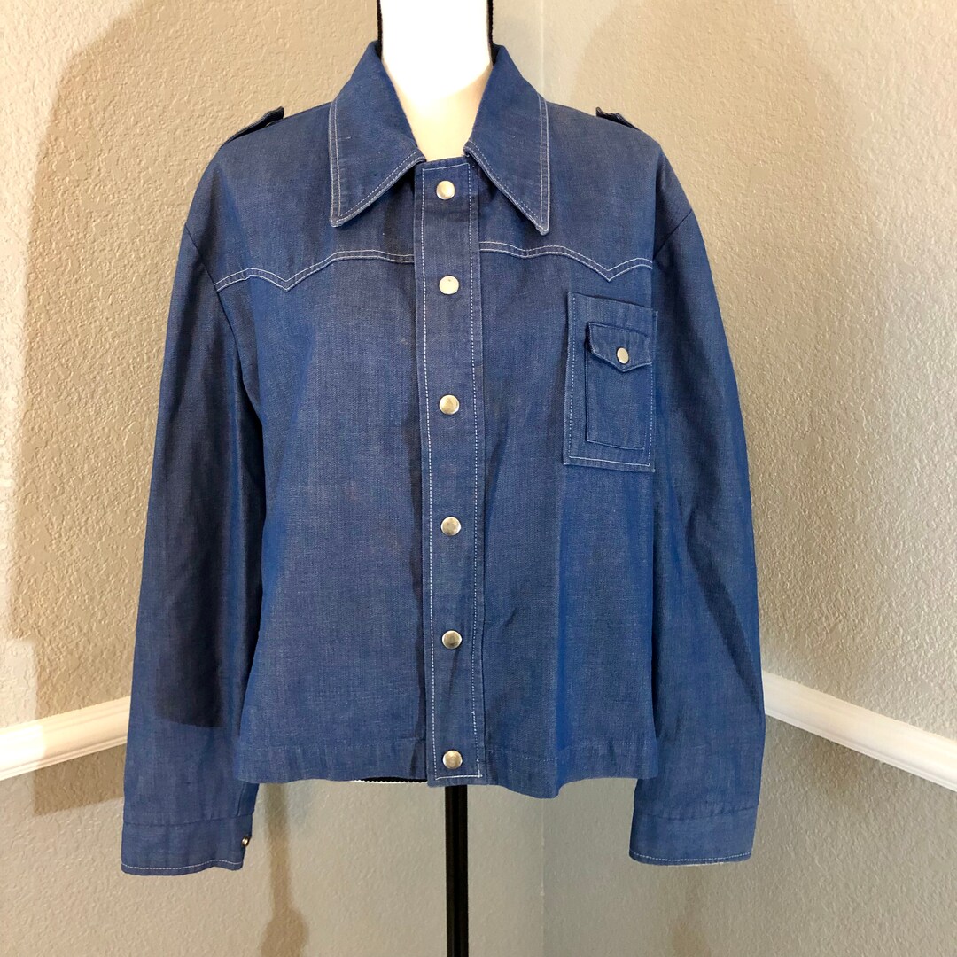 Classic Vintage 70s Blue Denim Snap Front Jacket the Outlaw Cotton ...