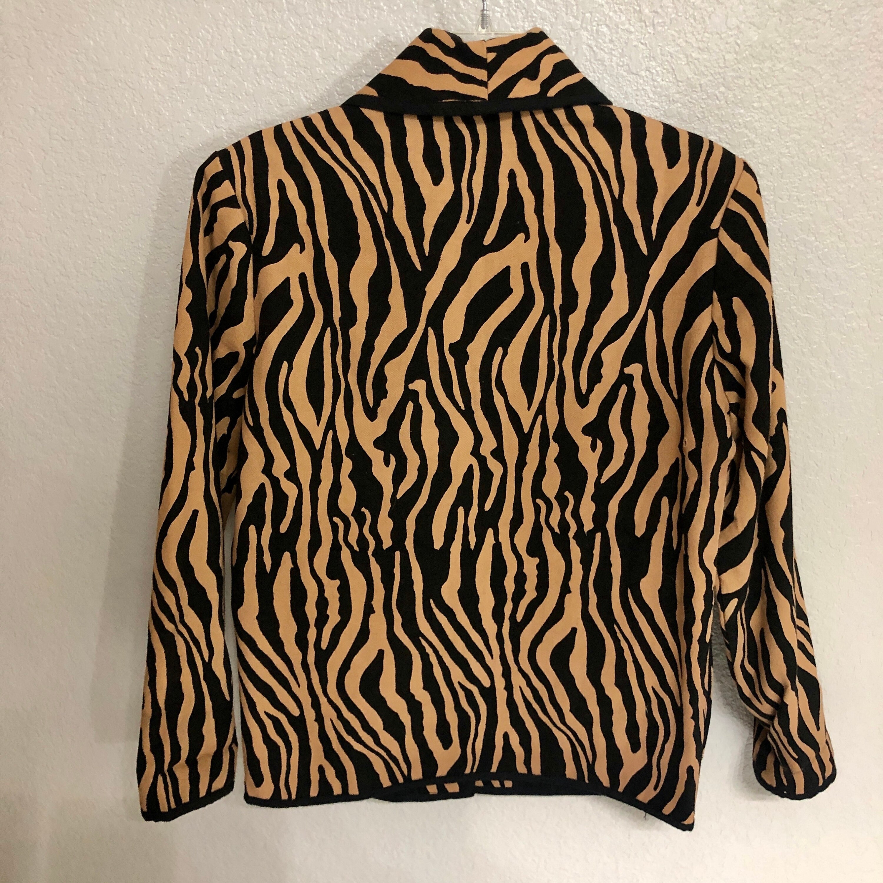 Vintage Bold Black and Tan Tiger/zerba Print Cotton Blazer Phool Size ...