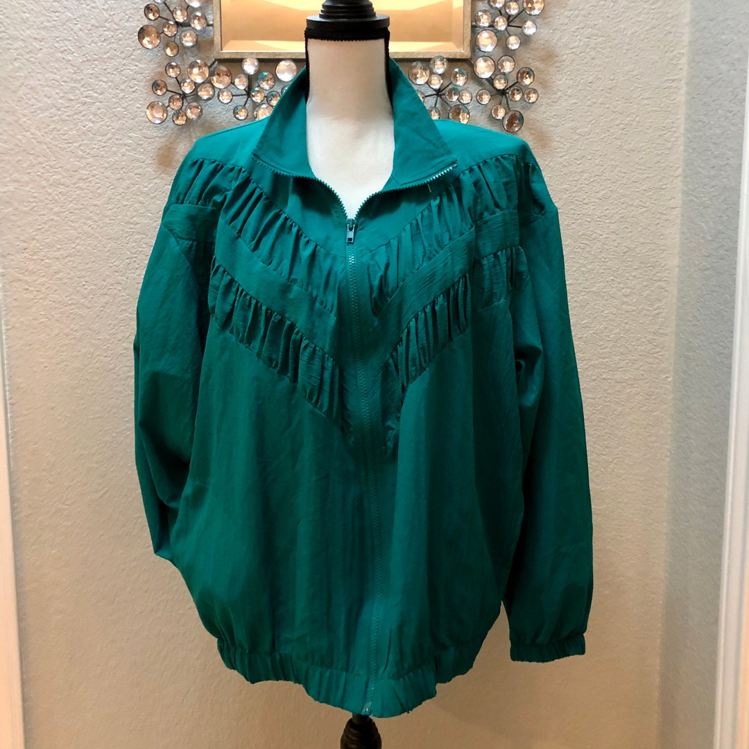 Super Fun 80s Vintage Teal/kelly Green Windbreaker/jogging Jacket ...