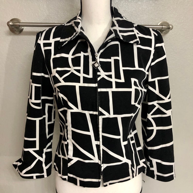 Stunning Black and White Abstract Pattern Half Sleeve Funky Jacket Size ...