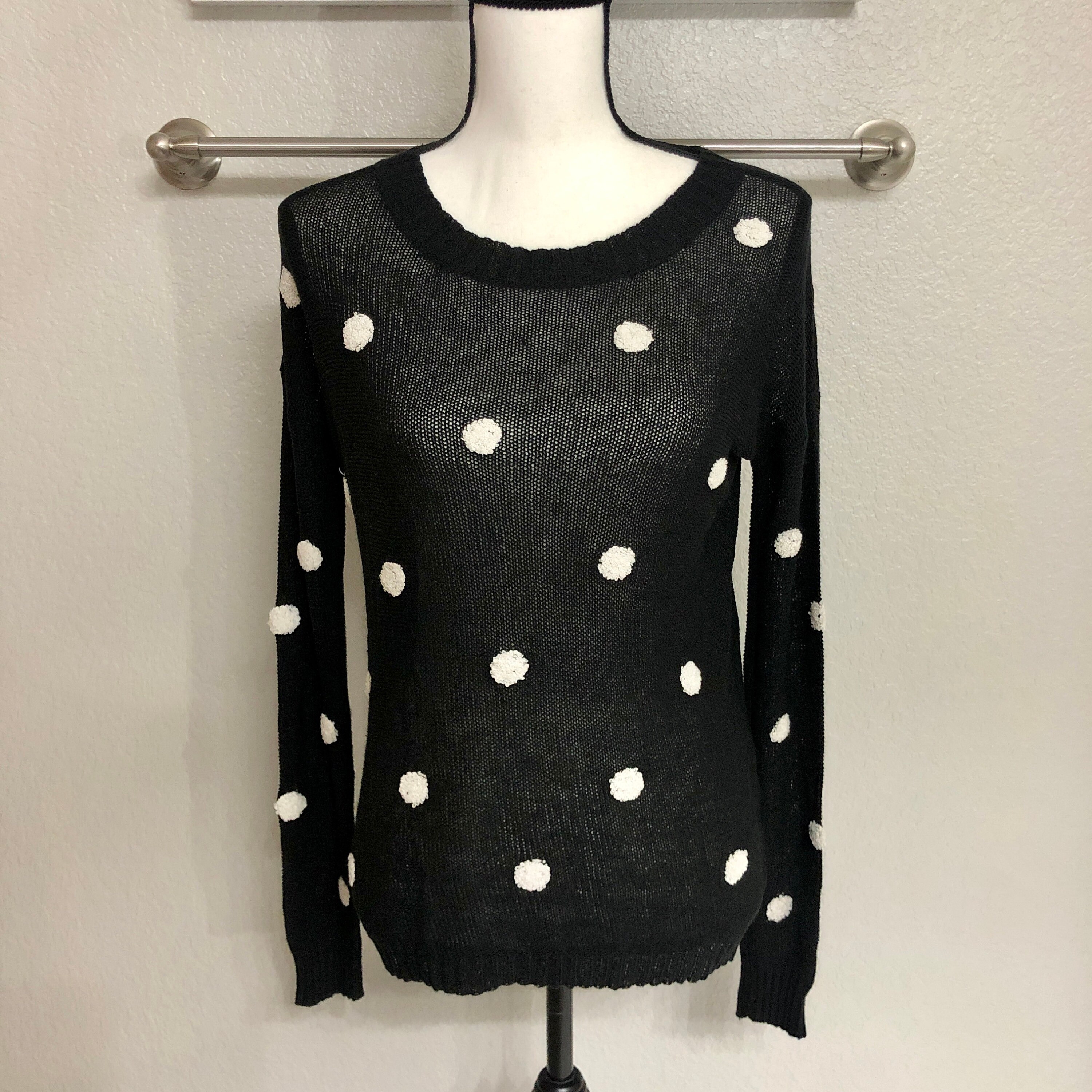 Super Cute Y2k (early 2000s) Thin Black Sweater With White Polka Pot ...