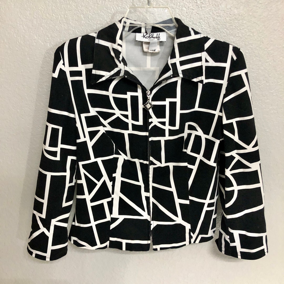 Stunning Black and White Abstract Pattern Half Sleeve Funky Jacket ...