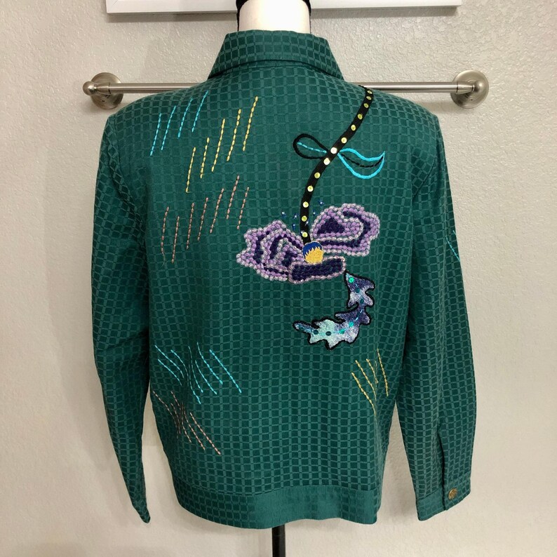 Alex Kim Jacket Womens Medium Bold Dark Teal Green Purple Floral ...