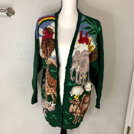 Amazing Noah's Ark Themed Knit Cardigan Sweater - Siz… - Gem