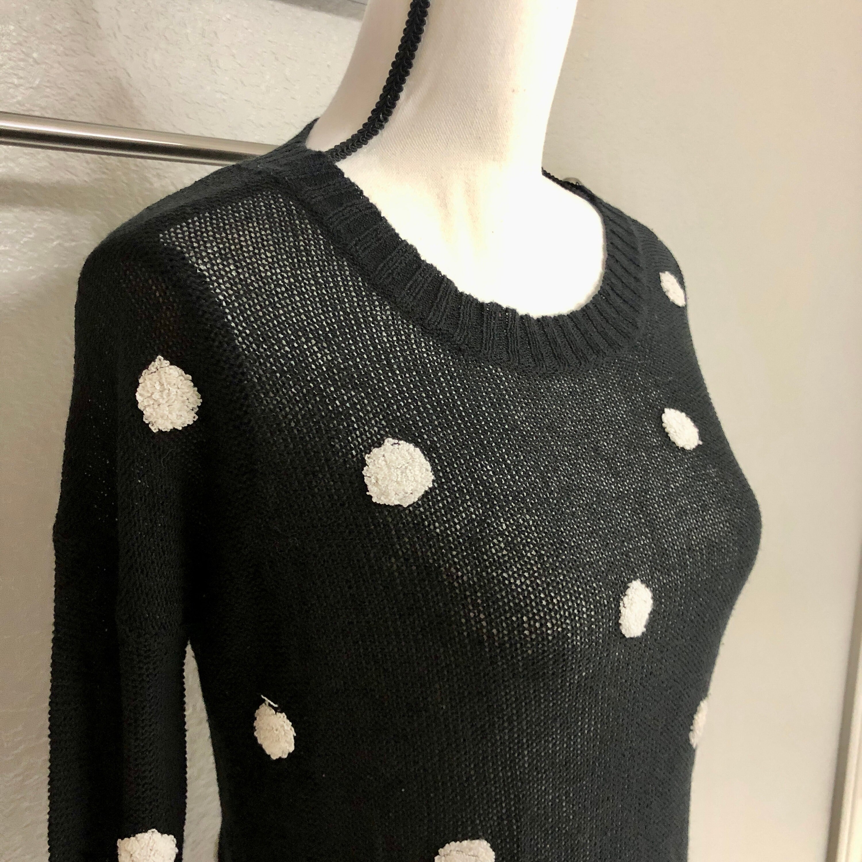 Super Cute Y2k (early 2000s) Thin Black Sweater With White Polka Pot ...