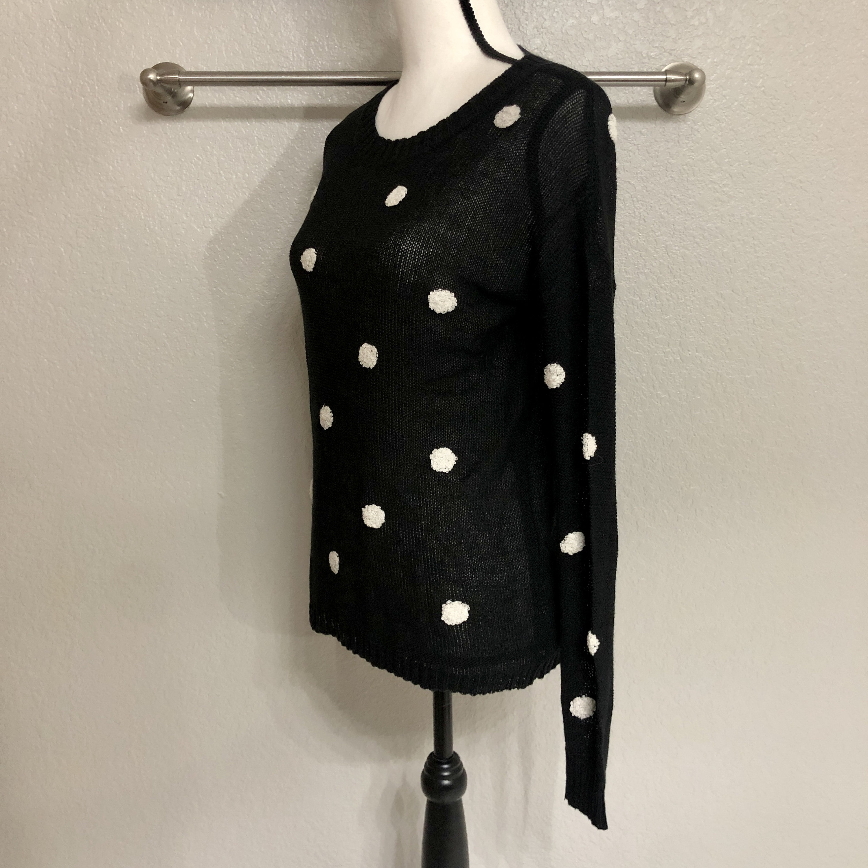 Super Cute Y2k (early 2000s) Thin Black Sweater With White Polka Pot ...
