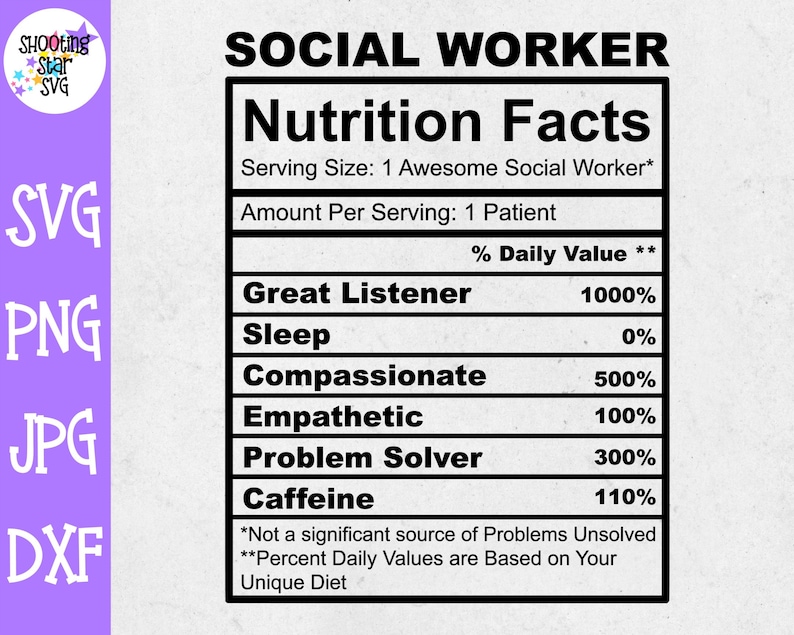 Social Worker Nutrition Facts SVG Social Worker SVG - Etsy