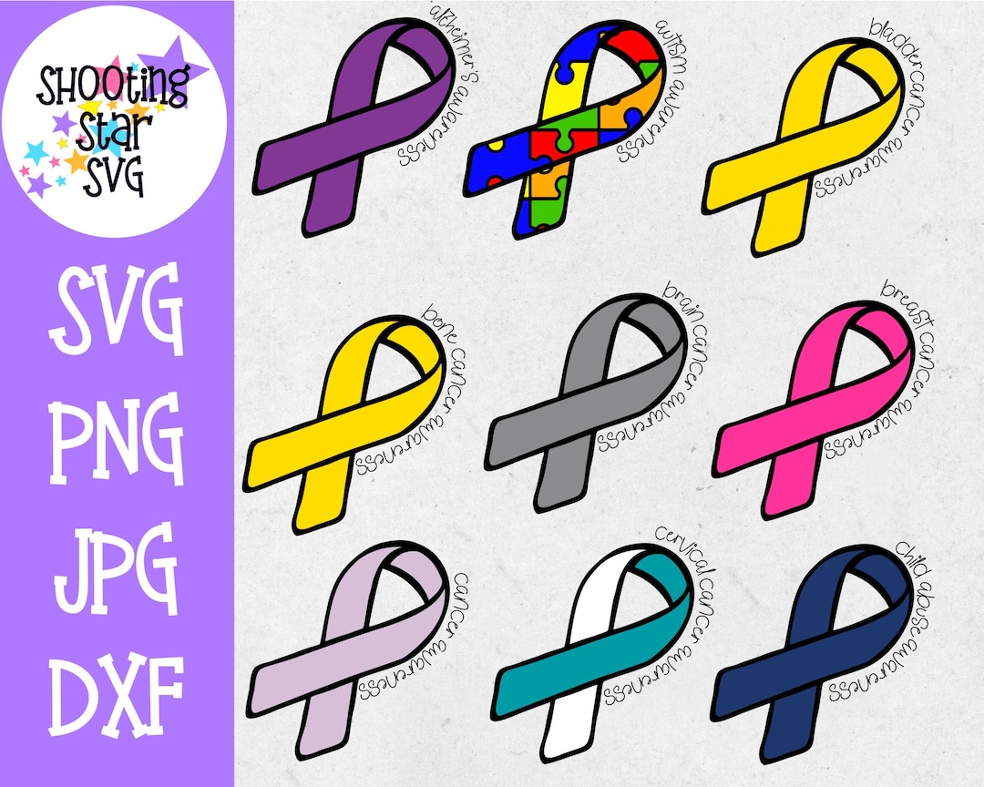 Awareness Ribbon Bundle - Cancer SVG - Cancer Ribbon SVG - Etsy