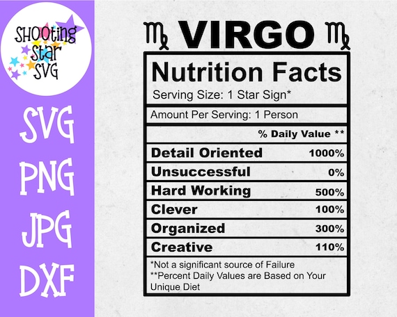 Virgo Zodiac Sign Nutrition Facts Svg Virgo Svg Etsy New Zealand