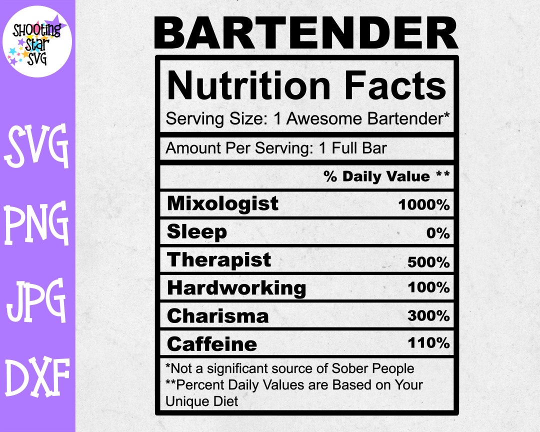 Bartender Nutrition Facts SVG - Bartender SVG - Etsy