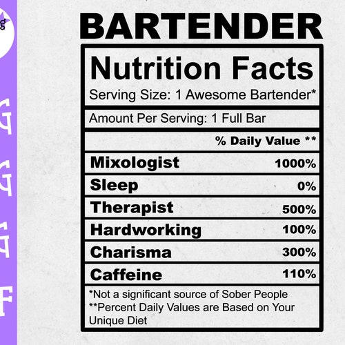 Bartender Nutrition Facts SVG Bartender SVG - Etsy