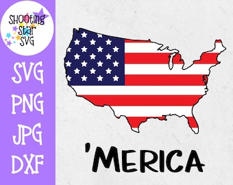 America Map Svg, 4th of July Svg, Fourth of July Svg, American Flag Svg ...