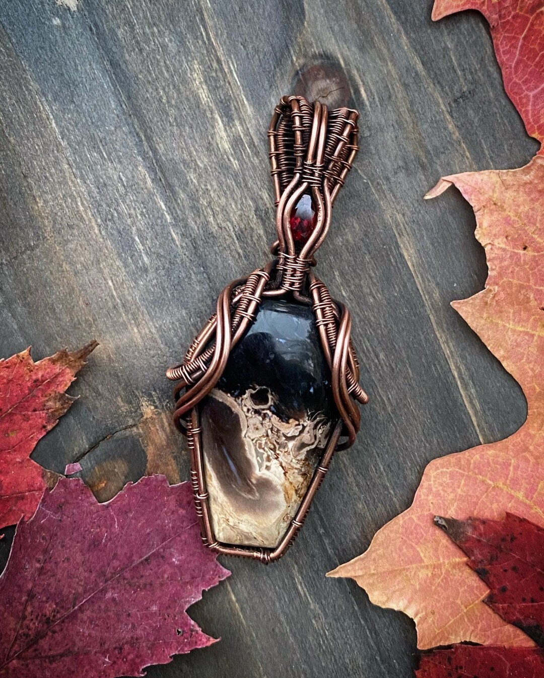 Palm Root Coffin Pendant / Wirewrapped Pendant / Fossilized Palm Root ...