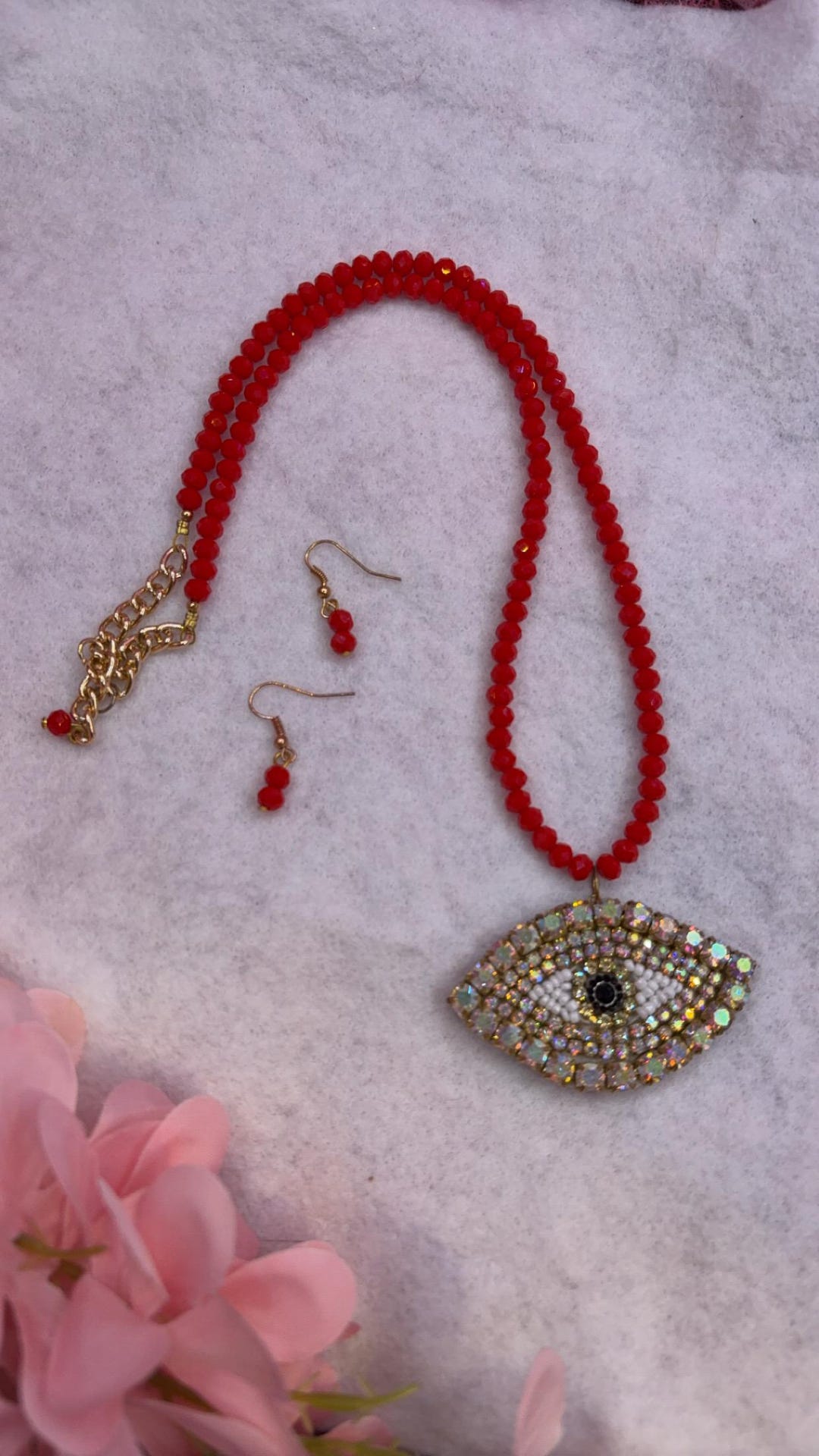 RED EVIL EYE Necklace Set, Red Evil Eye, Red Necklace, Red Crystal ...