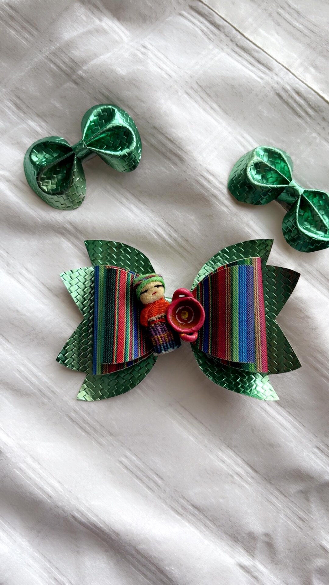 GREEN MEXICAN BOW Set, Worry Mexican Doll, Green Bow Set, Mexican Bow ...