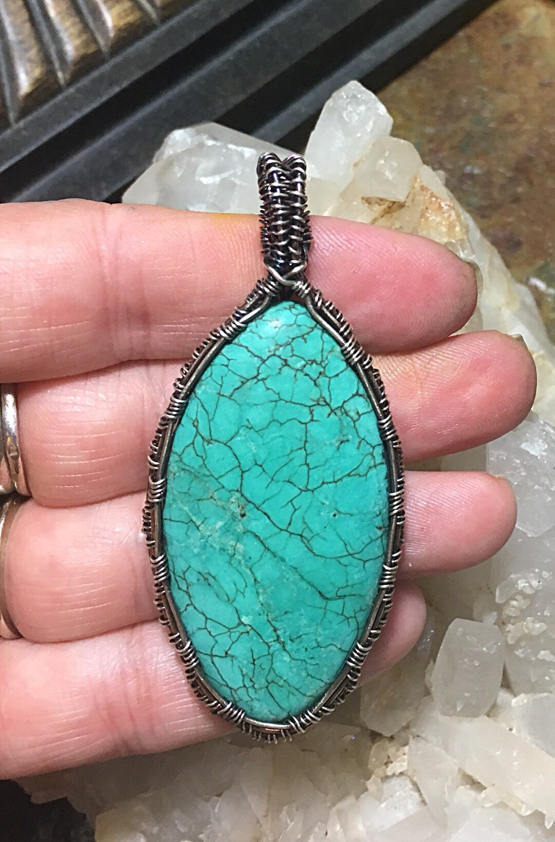 Wire Wrapped Pendants, Silver Wire Wrapped, Oxidized Silver, Turquoise ...
