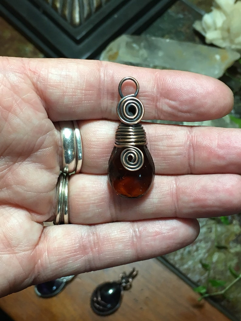 Copper Wire Wrapped Amber Glass Briolette Pendant Amber - Etsy