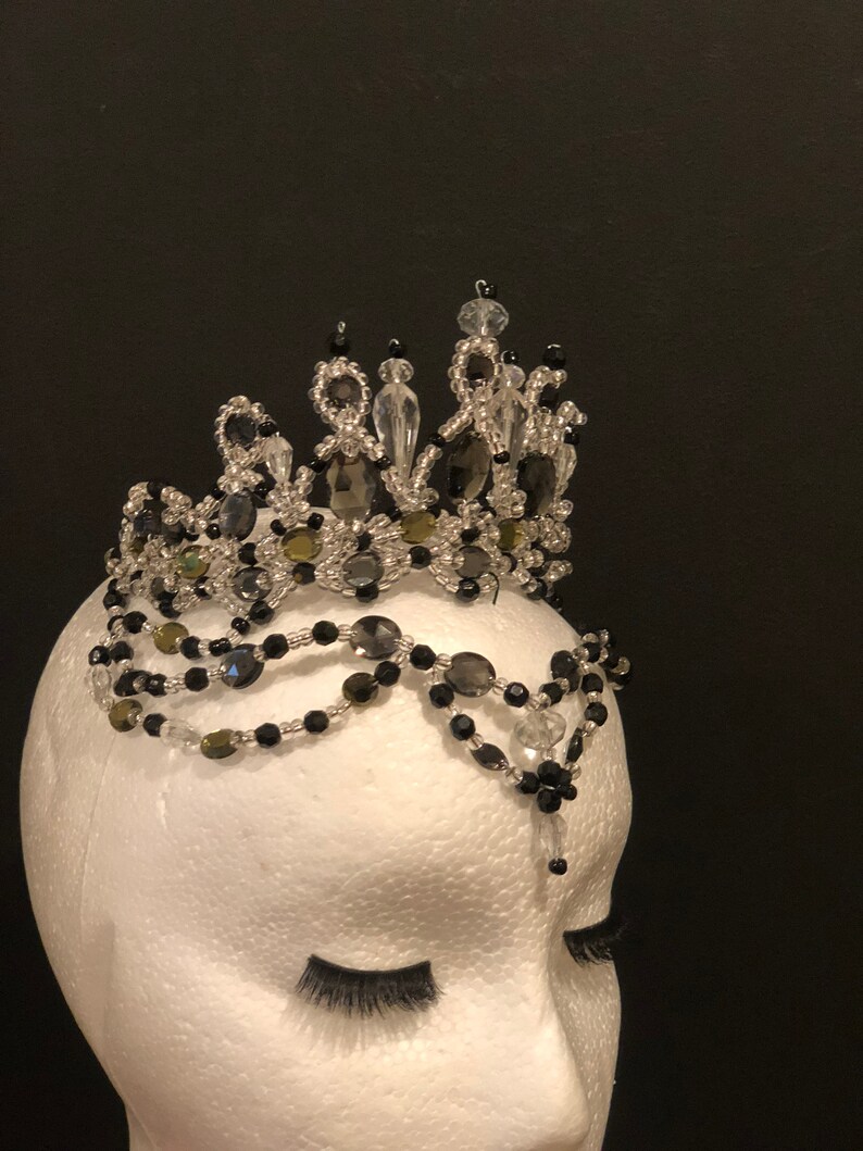 Tiara With Black Beads and Crystals , Black Swan - Etsy