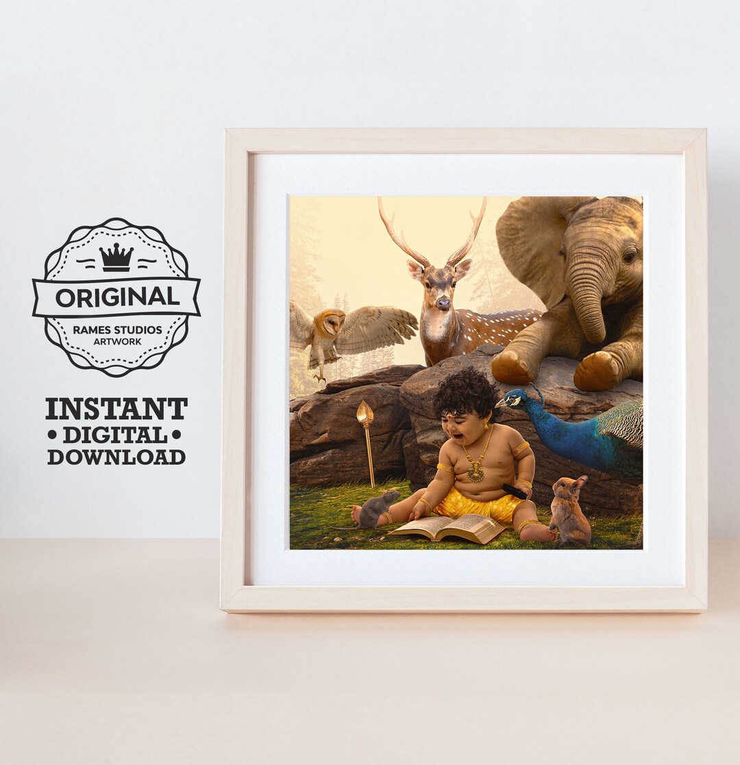 Murugan Reading Book With His Friends - Printable Hindu Deities Print ...
