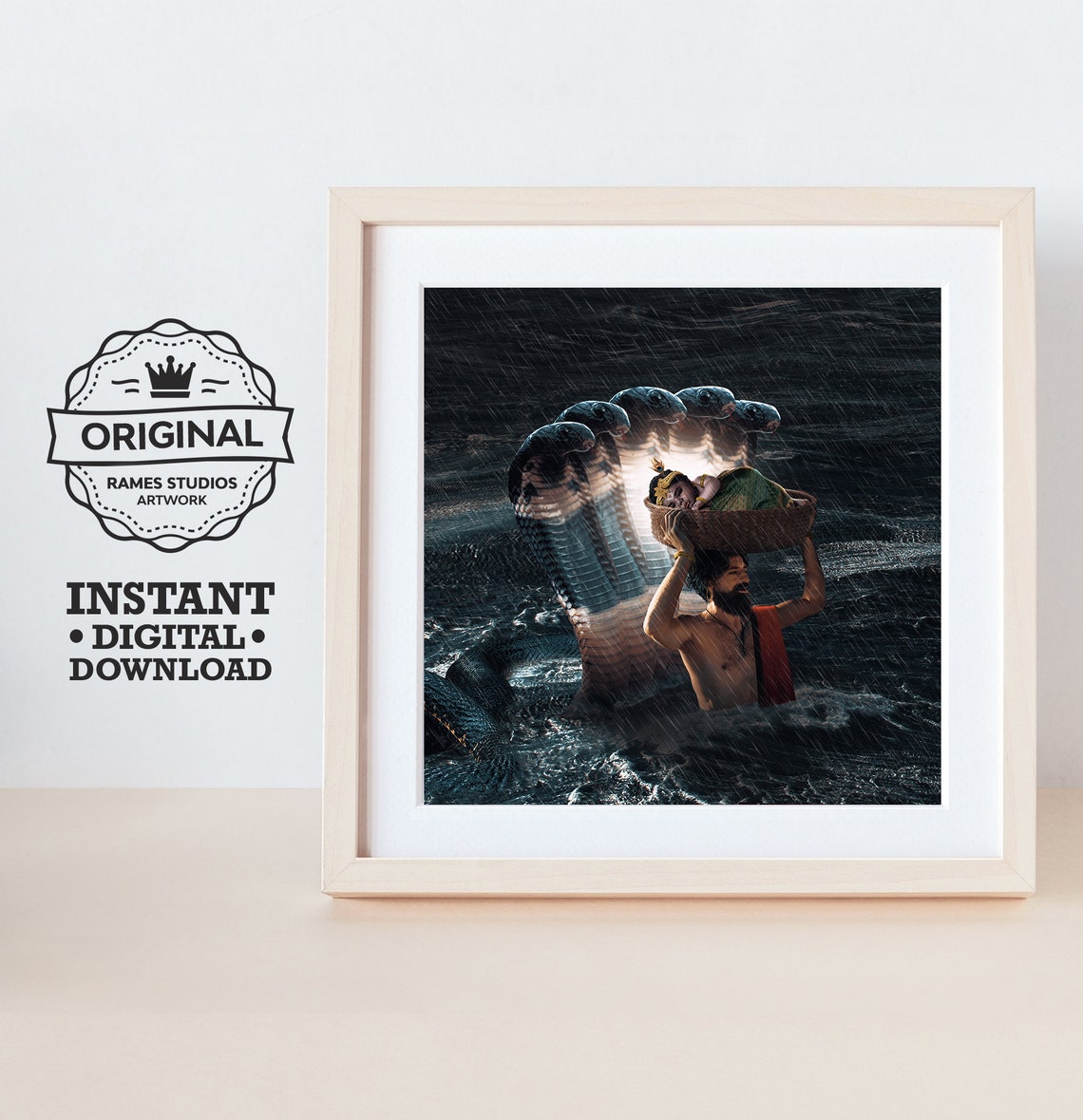 Lord Krishna and the Serpent - Printable Hindu Deities Print, Digital ...