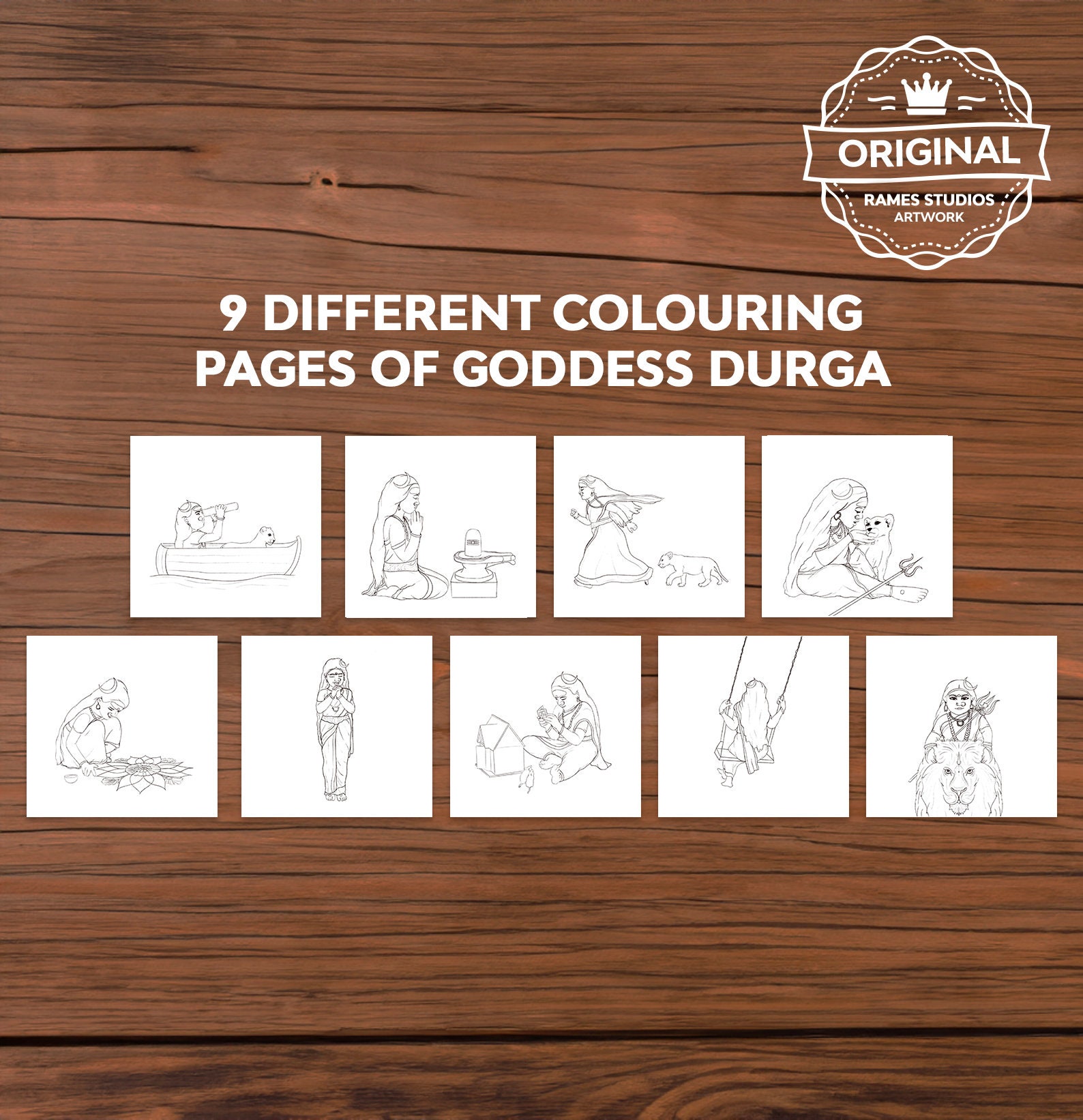 9 Printable Colouring Pages Featuring Goddess Durga | Digital Download ...