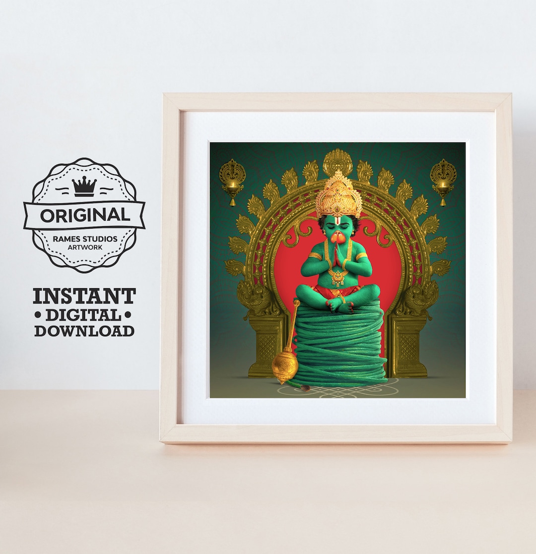 Lord Hanuman Sitting on His Own Tail - Printable Hindu Deities Print ...