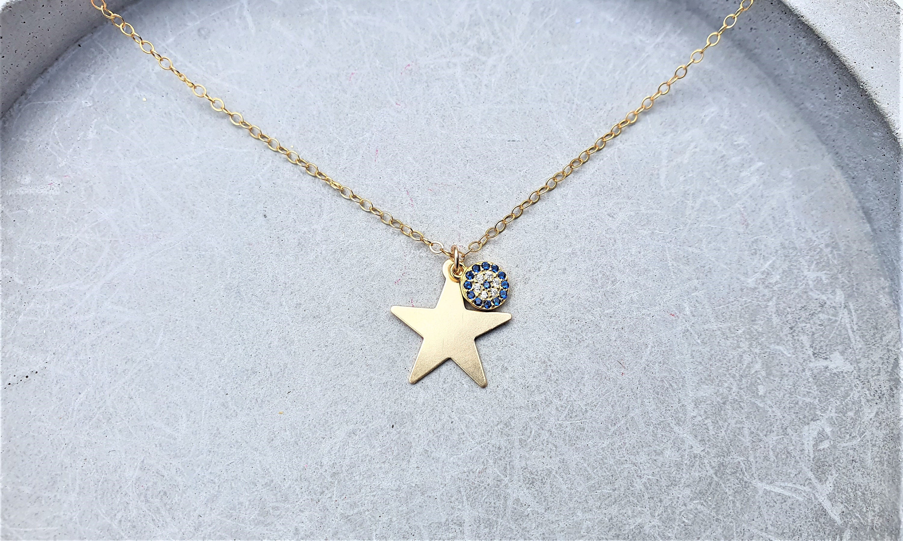 Star and evil eye necklace 14k gold filled CZ evil eye | Etsy