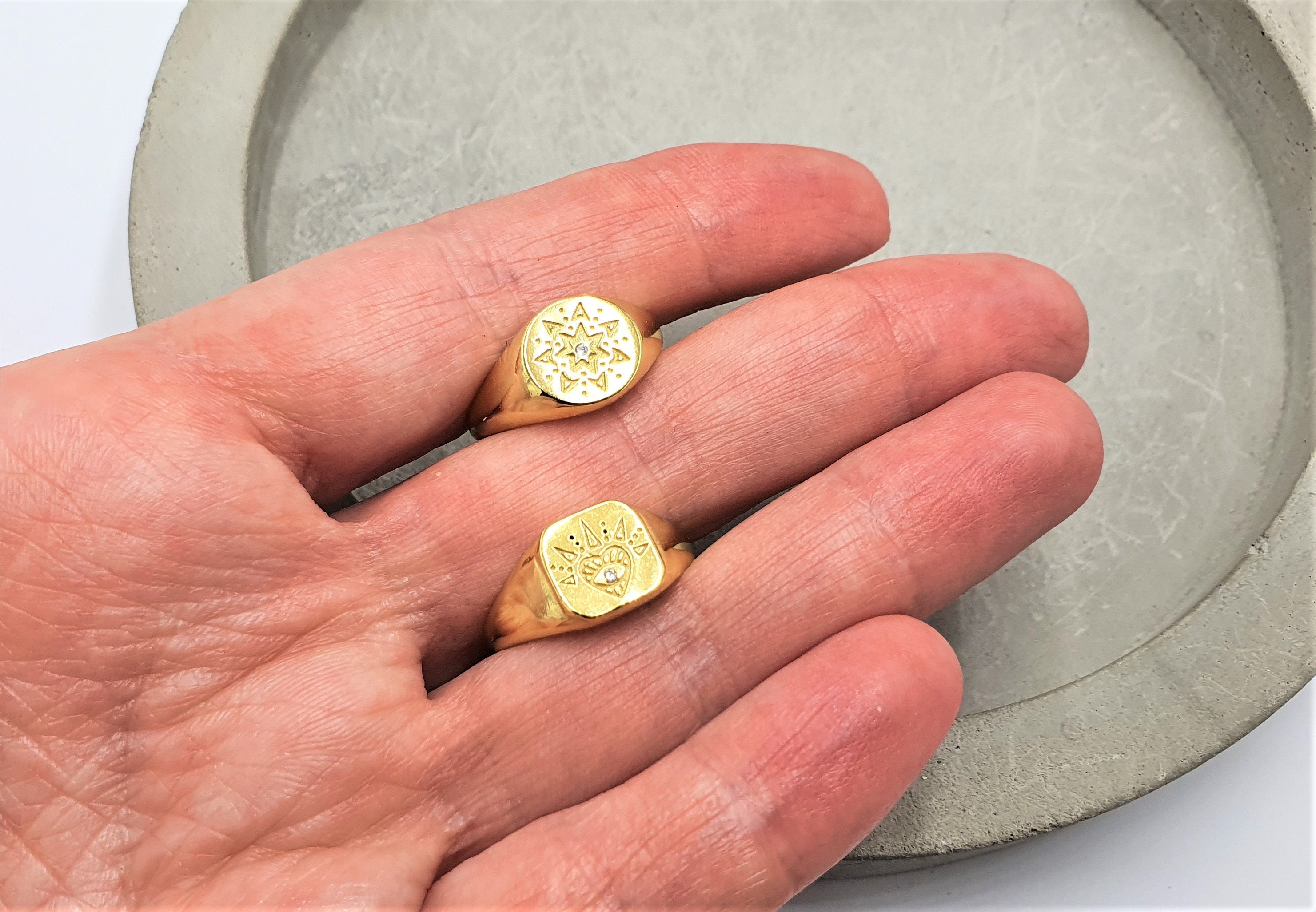 Gold Signet Ring 18k Gold Plated Silver 925 Evil Eye Ring - Etsy