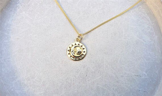 Sun and moon gold necklace silver 925 Celestial necklace gold disc necklace moon crescent dainty sun necklace gold moon and sun Etsy