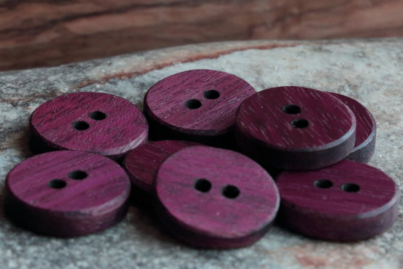 3/4 Inch Purpleheart Wood Buttons With Small Holes, Craft Buttons ...