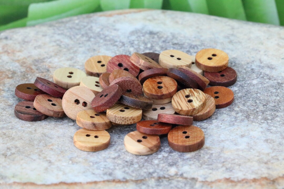 50 Pcs Mixed Hardwood Buttons, Button Grab Bag, Button Leftovers ...