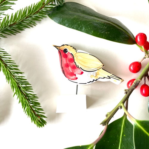 Hand Carved and Painted Wooden Robin Statue Ornament Gift - Etsy