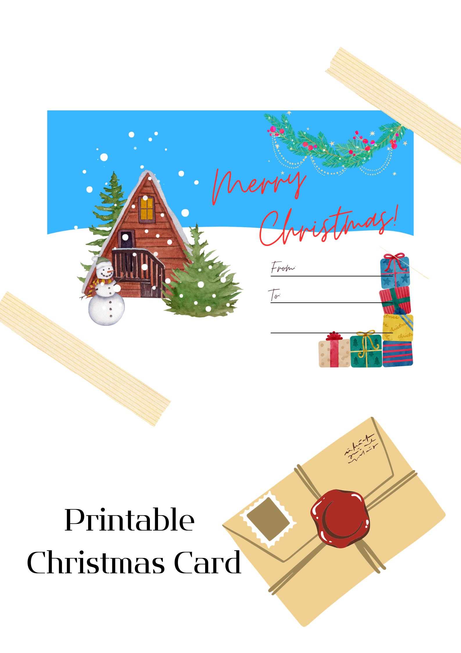 Merry Christmas Card DIGITAL Download Beautiful Printable Christmas ...