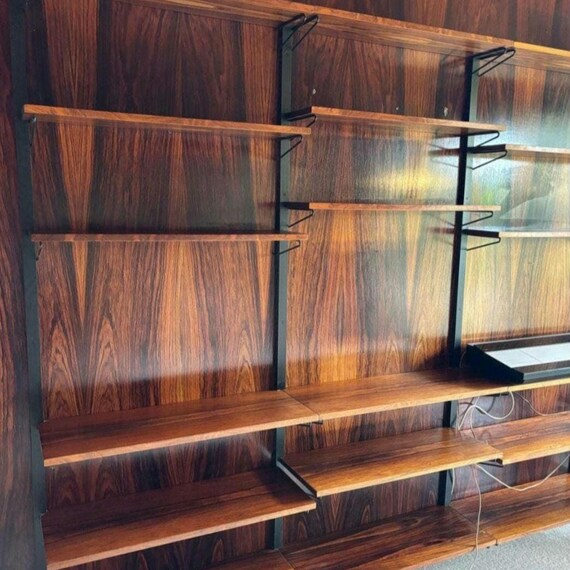 Danish Shelving Unit Mid Century Wall Unit Rosewood Shelving Unit Teak Shelving System Wall Unit With Rails Shelving Unit Mcm Danish Modern Etsy