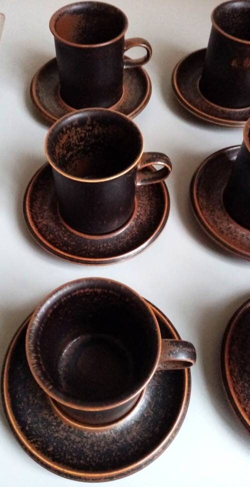 Arabia Ruska Cups and Saucers Demitasse Brown Stoneware Tea - Etsy