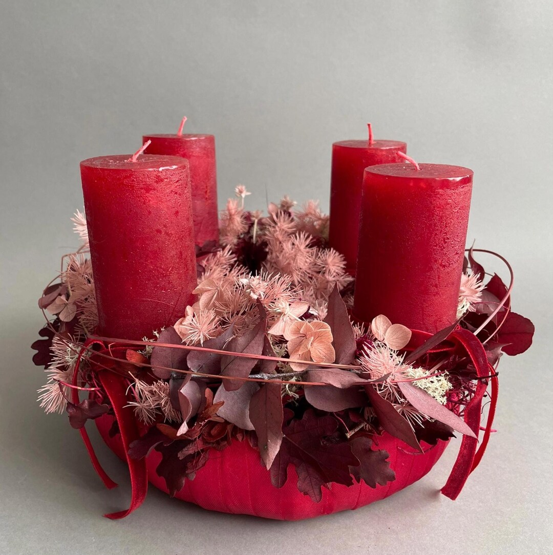 Advent Wreath Red Rose — Handmade Advent Decoration, Modern With Dyed ...