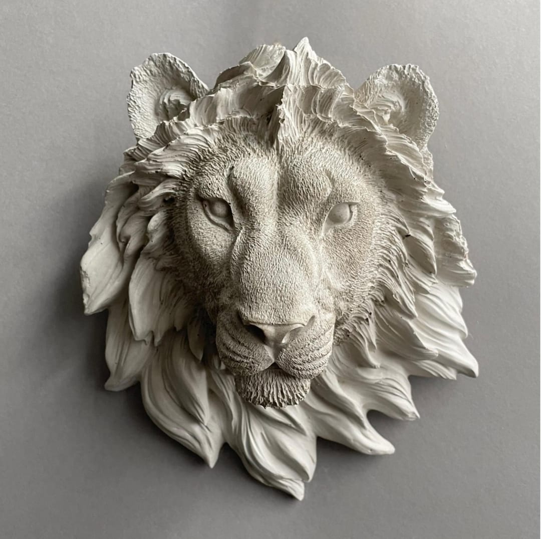 Lion's Head Made of Concrete — Handmade — Detailed Wall Decoration ...