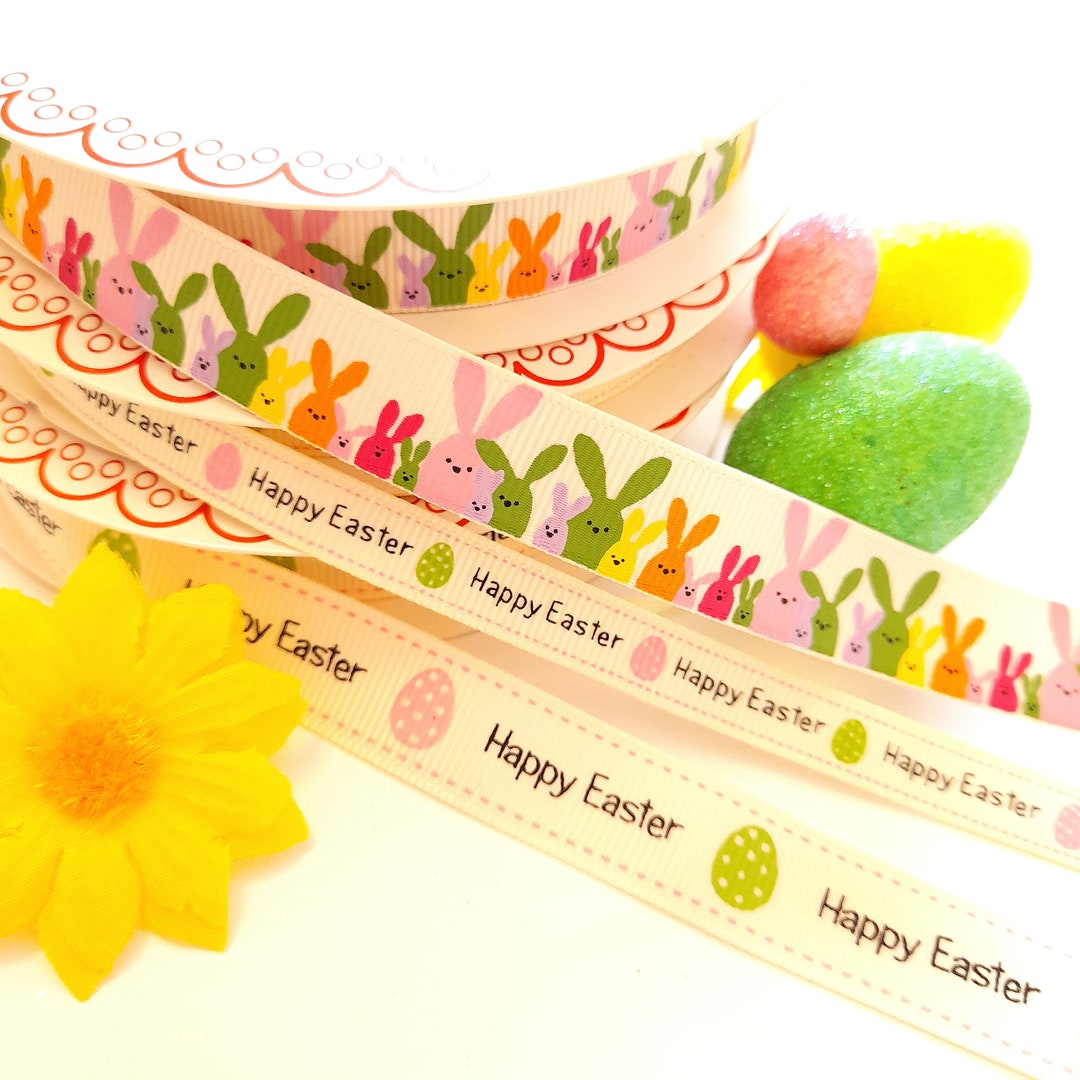 Cute & Colourful Happy Easter With Eggs Bunnies Cream Pink Multi ...