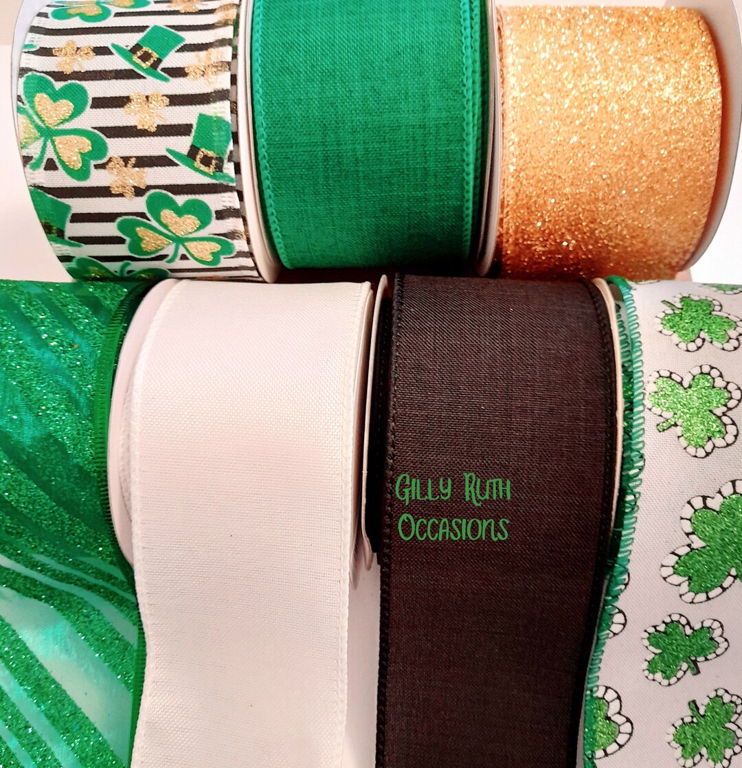 63mm Wired Irish St Patricks Day Ribbon by the Meter. Fine Burlap Green ...