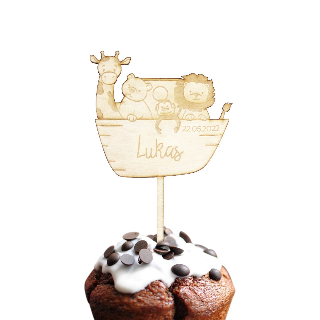 Cake Topper Holz | Taufe | Arche Noah | Wunschname und Datum - Etsy.de