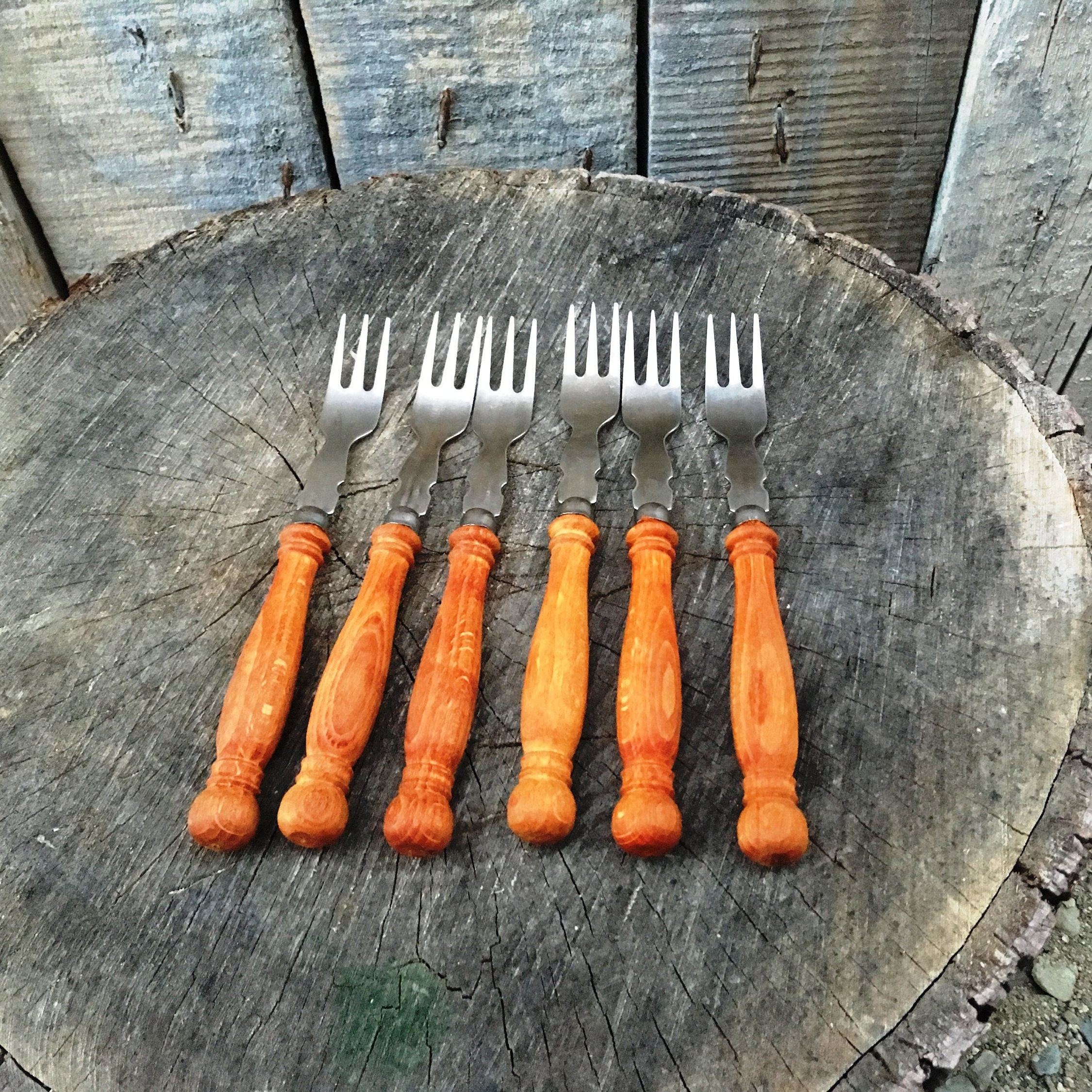Set of 6 Forks /wooden Cutlery /dinner Table /vintage Kitchen /wooden ...