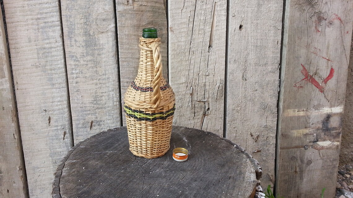 A Knitted Bottle of Rattan / Wine Bottle / Vintage Rattan | Etsy