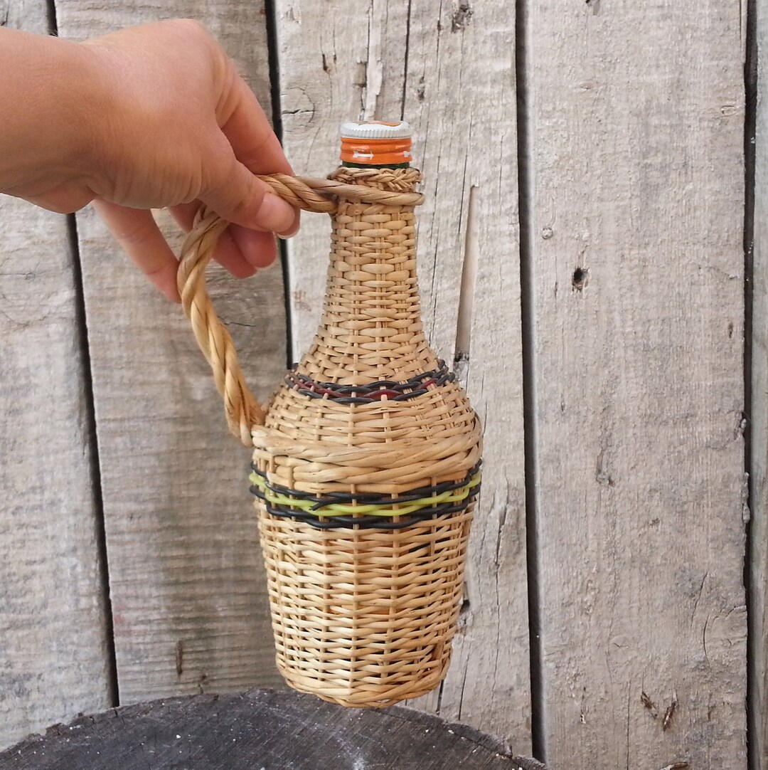 A Knitted Bottle of Rattan / Wine Bottle / Vintage Rattan - Etsy