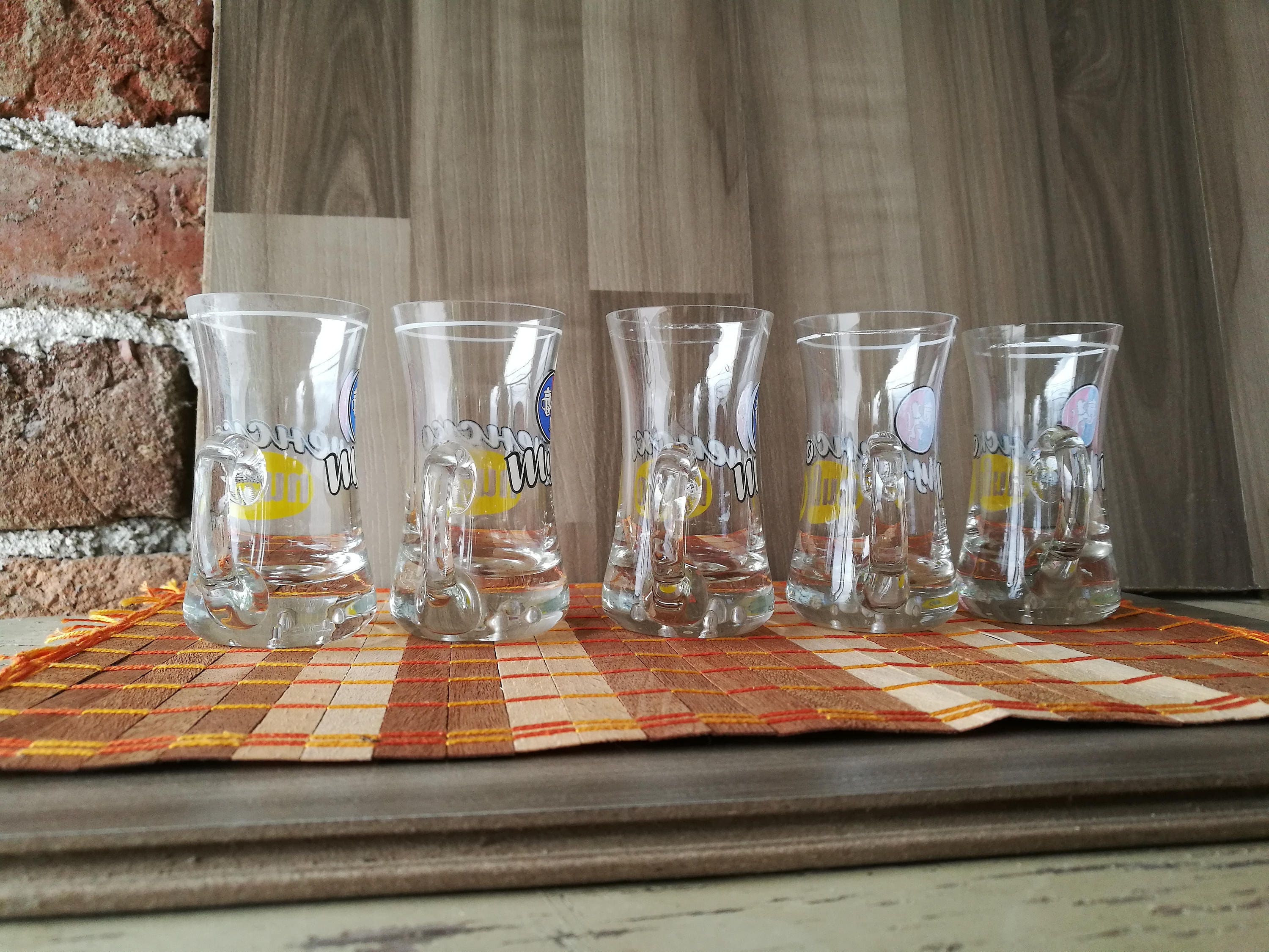 A Set of 5 Glass Cups With Alcohol Handles / Glass Tea Cups / Tea Set ...
