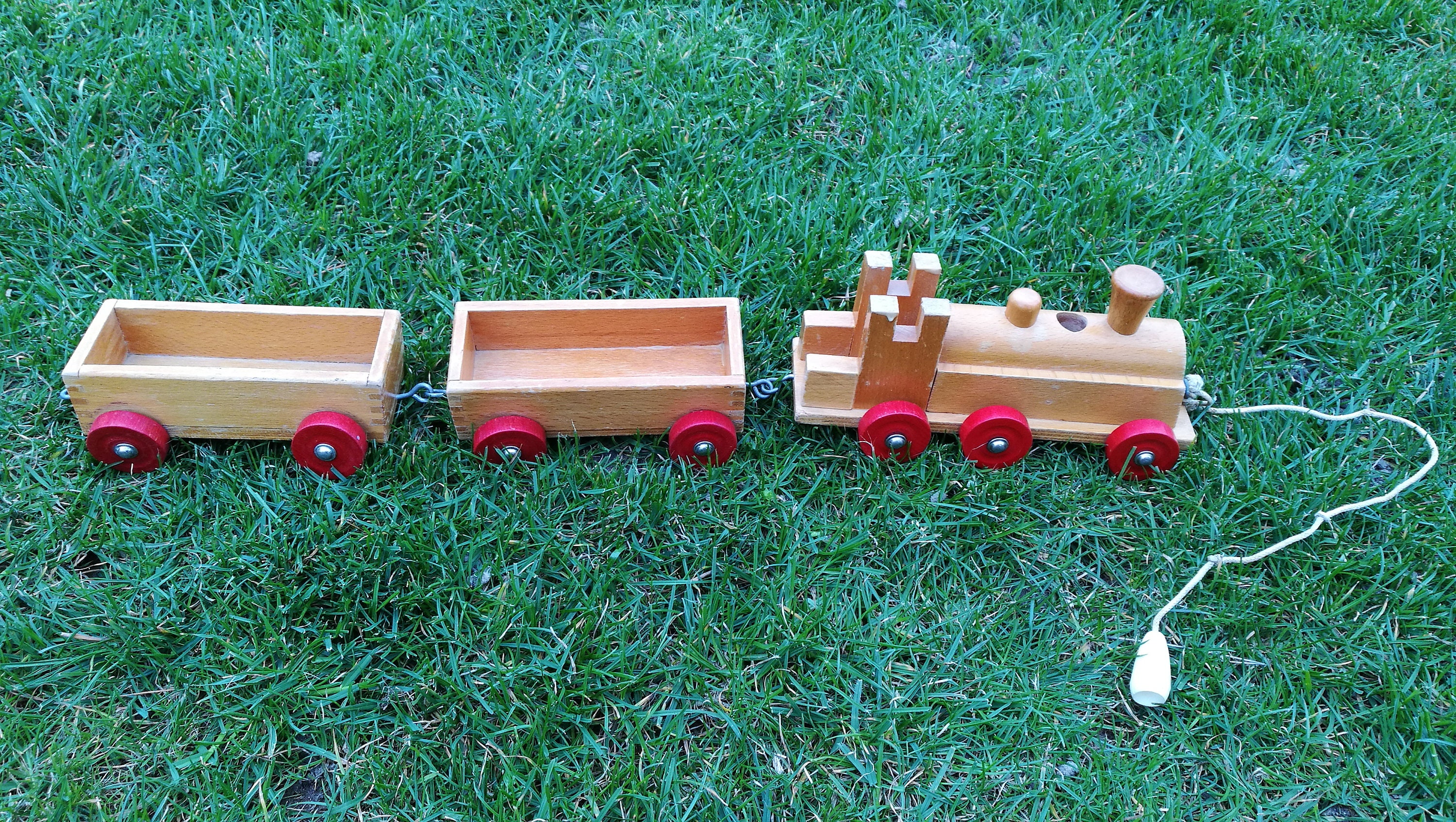 Vintage Wooden Train / Distressed Train / Old Handmade Toy / Wooden Toy ...