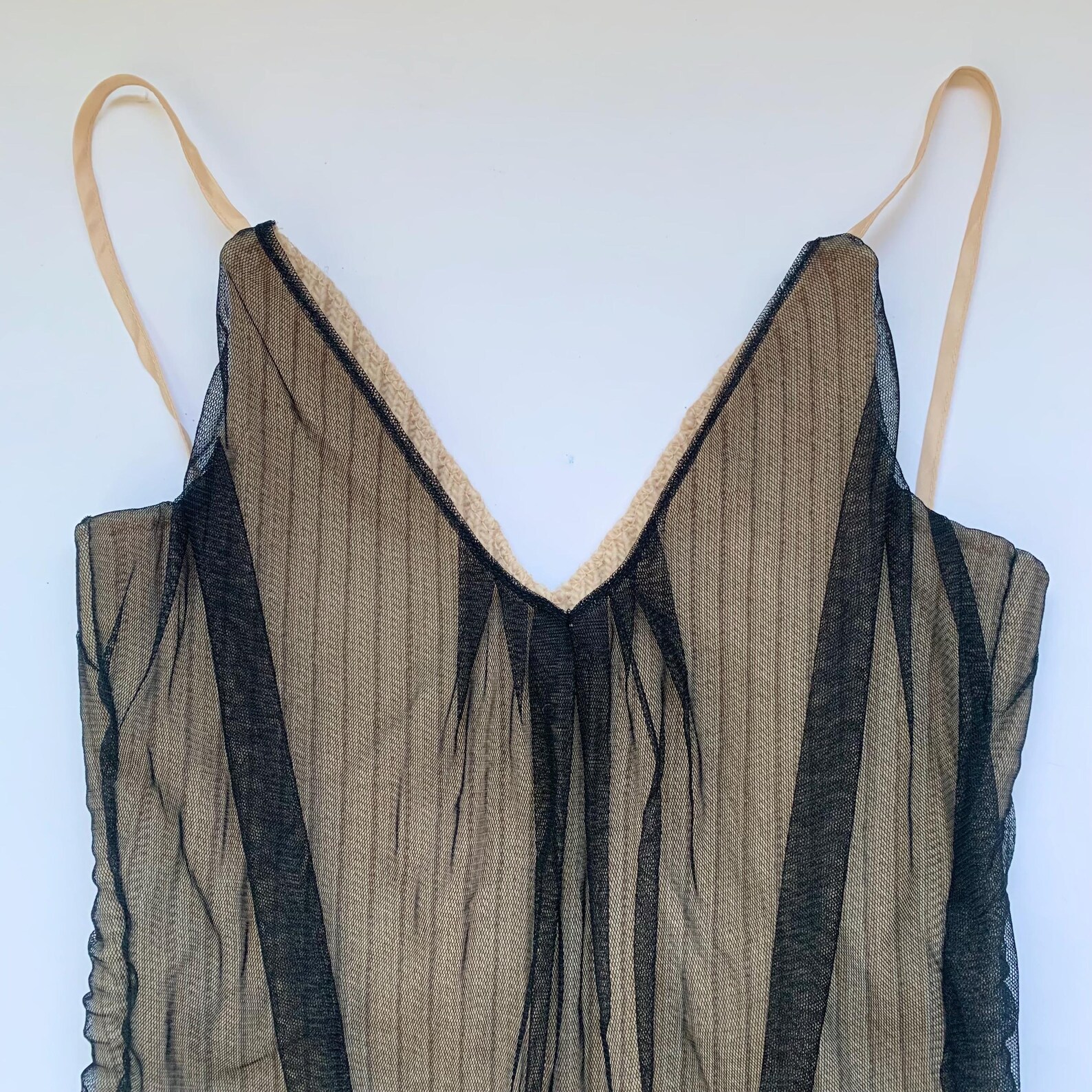 Late 90s Alessandro Dell’acqua Beige Wool Top With Black Mesh Overlay ...