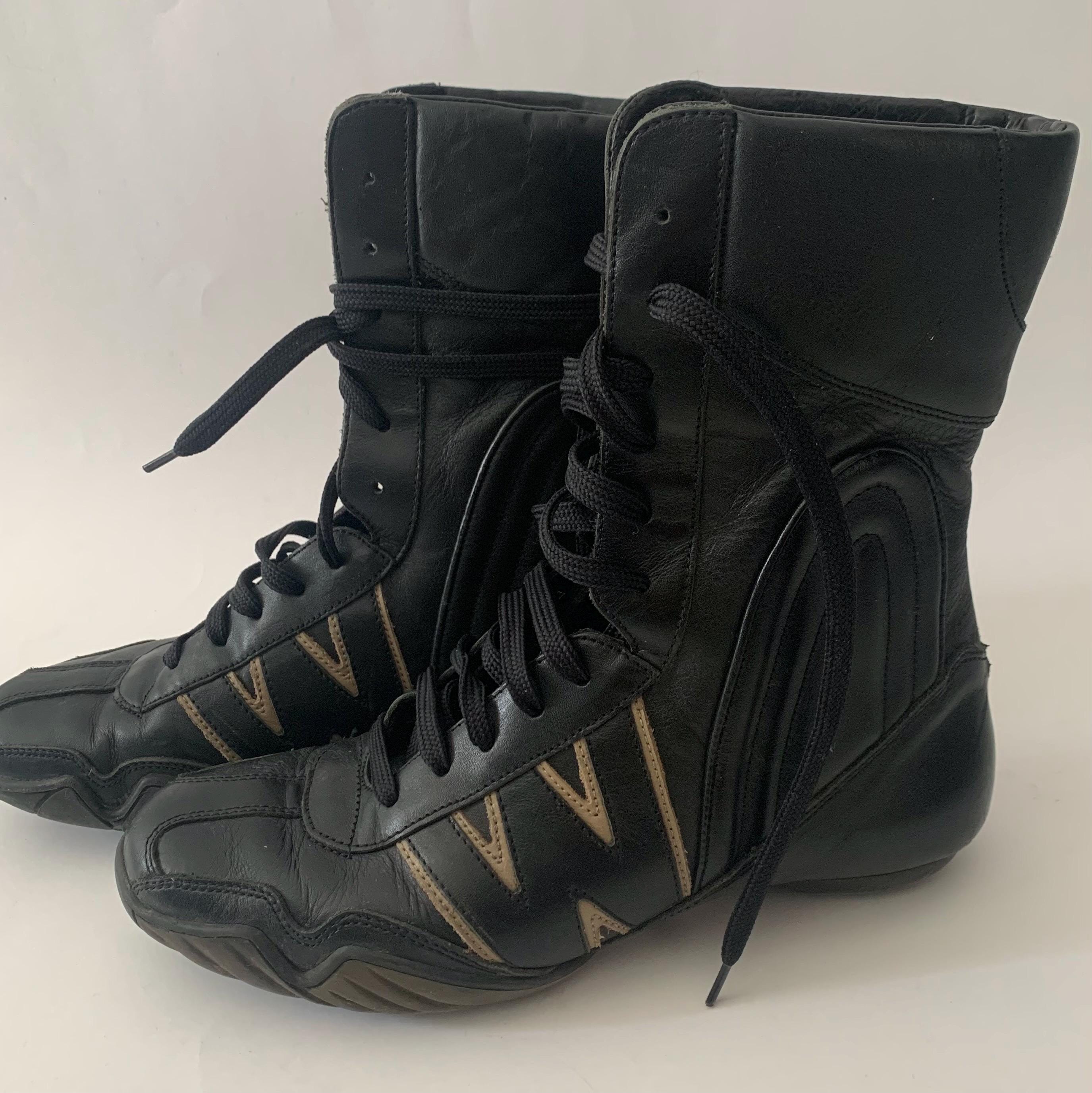 90s Walter Van Beirendonck Black Leather Boxing Boots - Etsy