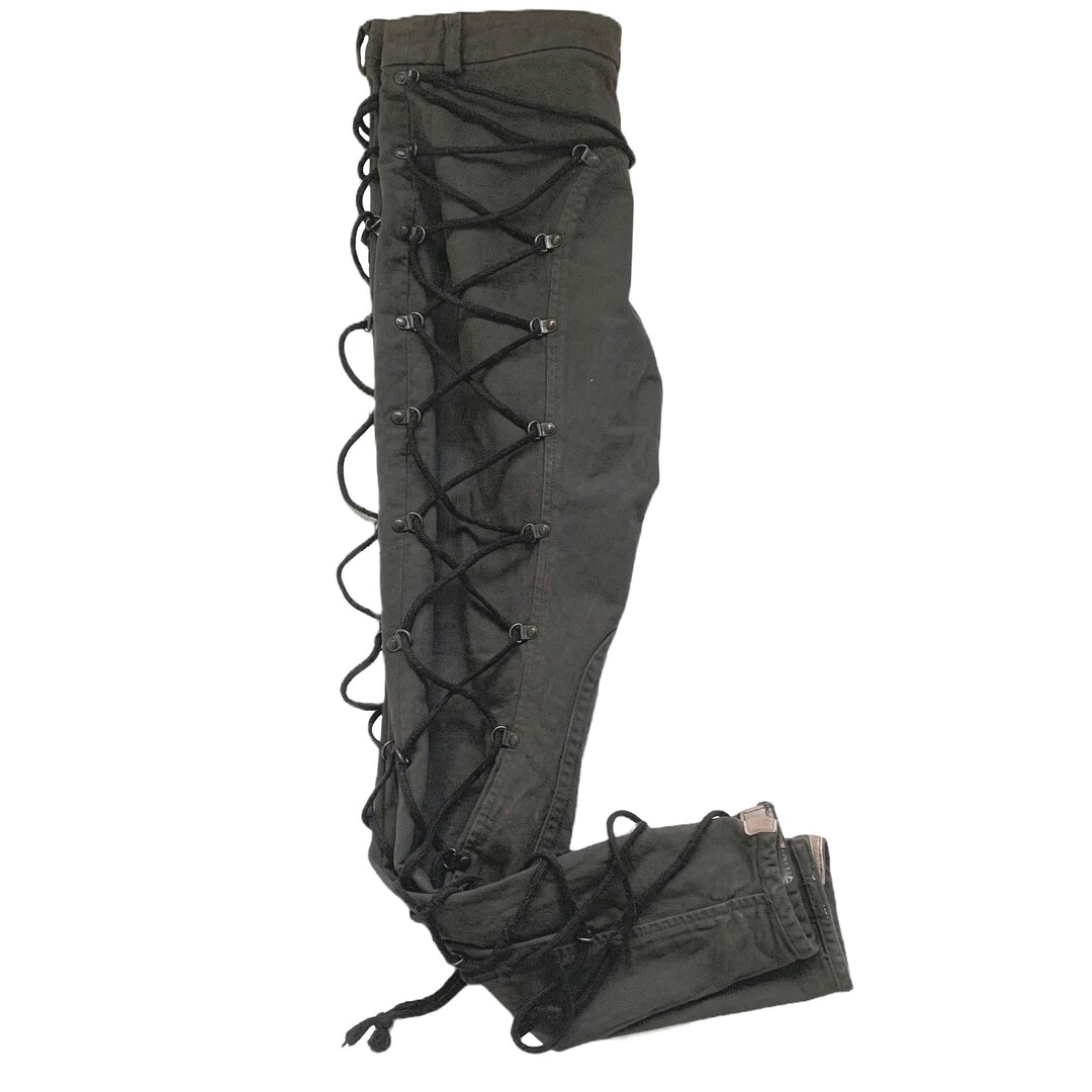 FW 2003 Gaetano Navarra Cropped Gray Pants With Lace up Details, Corset ...
